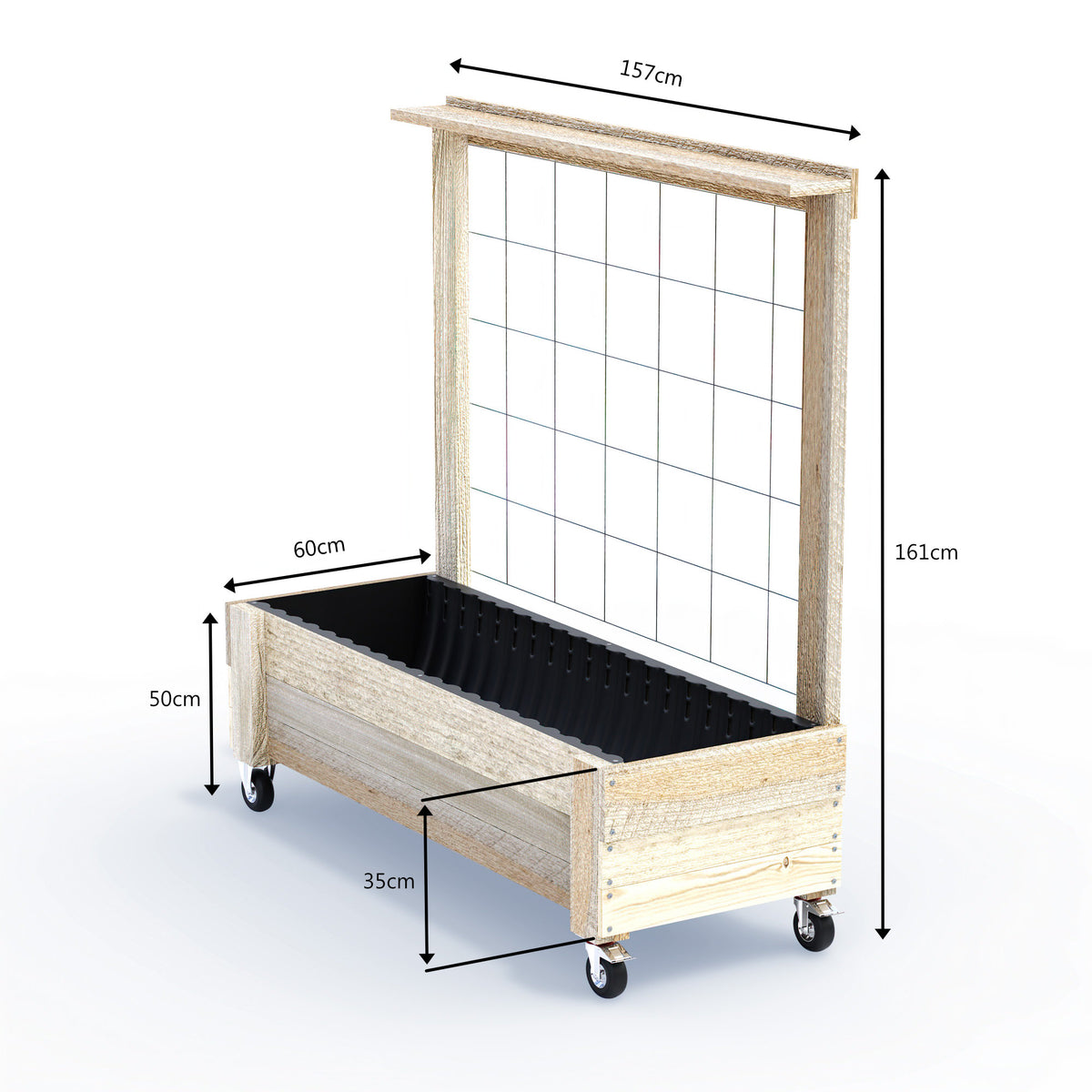 Portable Timber Planter Box With Wheels & Trellis Kits 50cm High ...