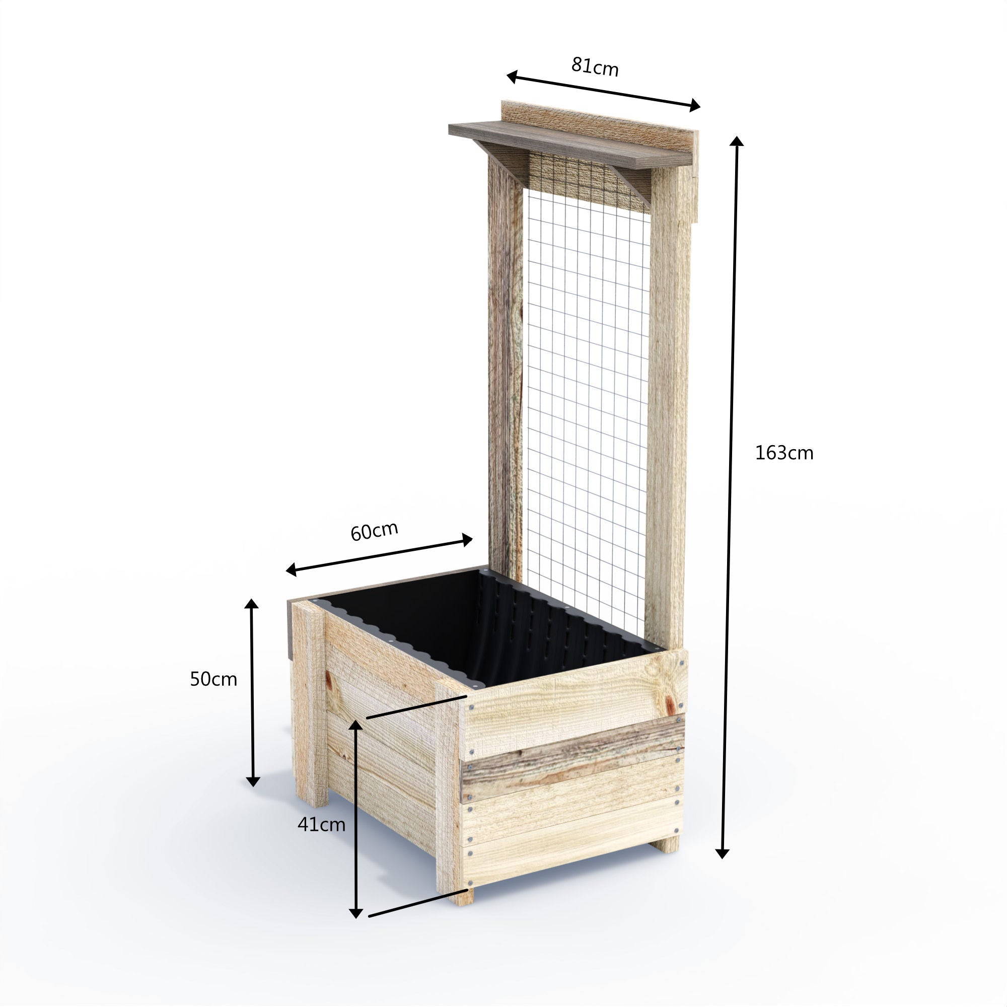 COMPACT Planter Box with Trellis & Pot Shelf - Timber 81x60x50cm(h ...